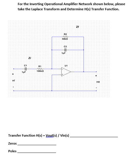 Solved For The Inverting Operational Amplifier Network Shown Below Please Take The Laplace 