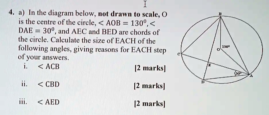 a in the diagram below not drawn to scale is the centre of the circle aob 130 dae 30 and afc and ...