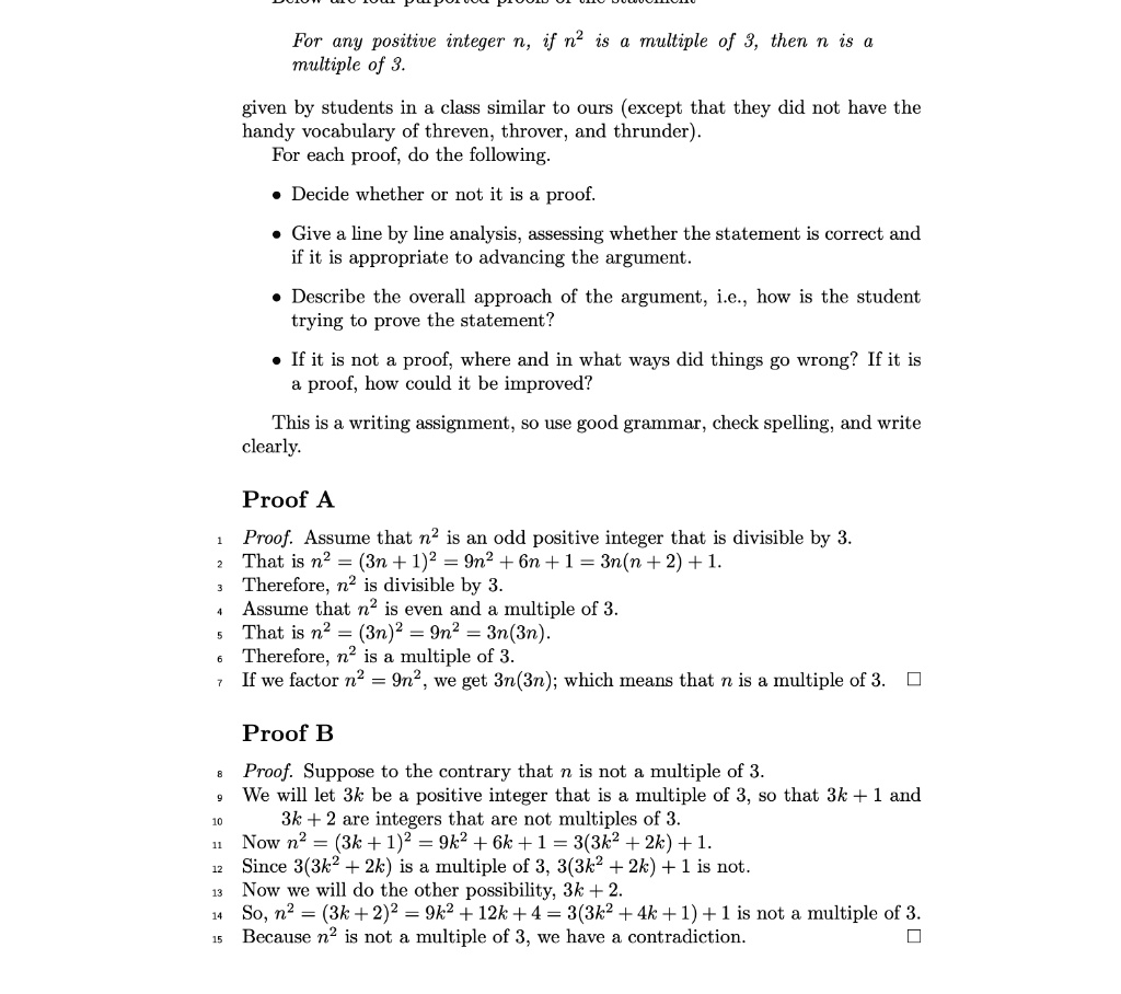 for any positive integer n if n2 is a multiple of 3 then n is a multiple of 3 given by students ...