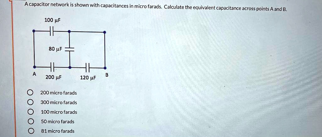 acapacitor network is shown with capacitances in micro farads calculate ...