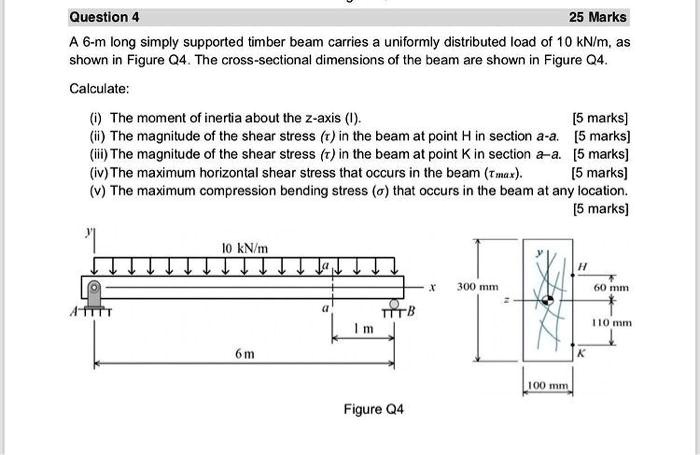 SOLVED: 25 Marks A 6-m long simply supported timber beam carries a uniformly distributed load of ...