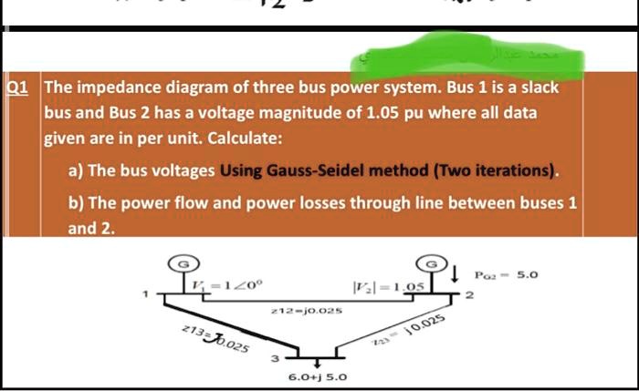 SOLVED: The impedance diagram of a three-bus power system. Bus 1 is a slack bus and Bus 2 has a ...
