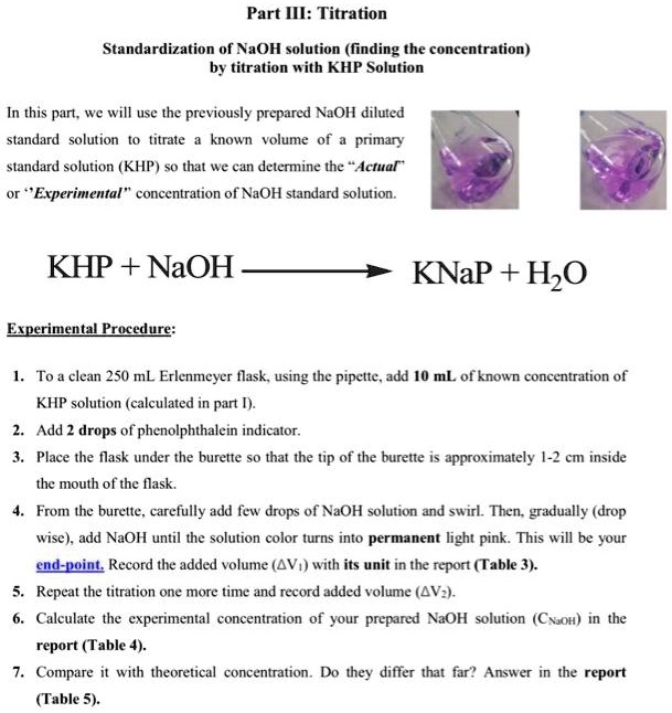 SOLVED:Part II: Titration Standardization of NaOH solution (finding the concentration) by ...