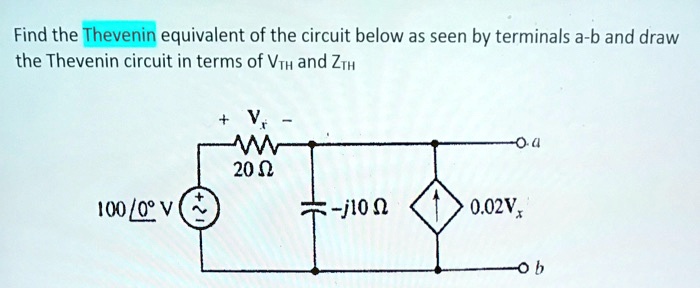 SOLVED: Find the Thevenin equivalent of the circuit below as seen by terminals a-b and draw the ...