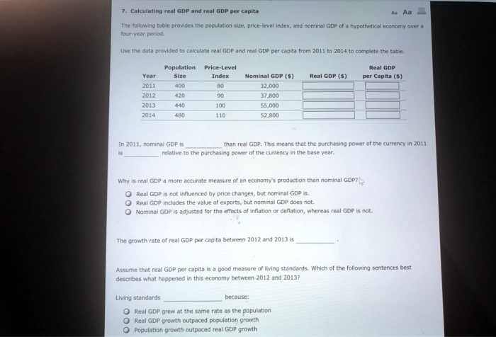 SOLVED: 7.Calculating real GDP and real GDP per capita AAa inal GDP of a hypothetical economy ...