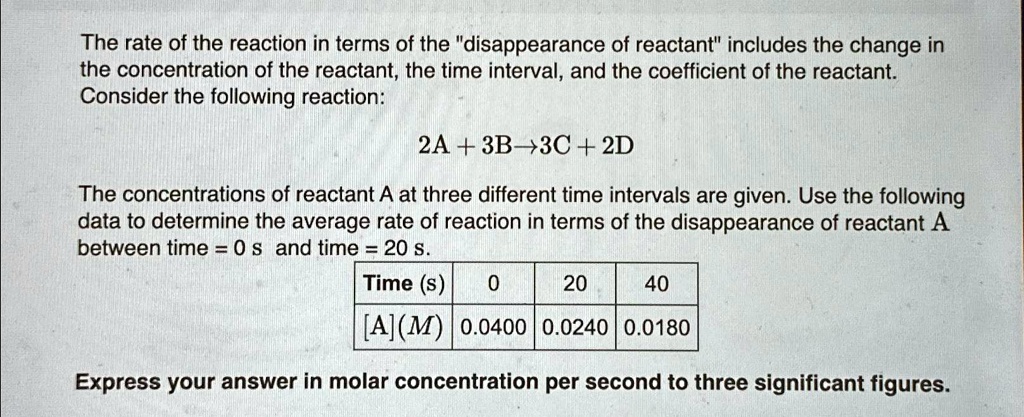 SOLVED: The rate of the reaction in terms of the "disappearance of ...