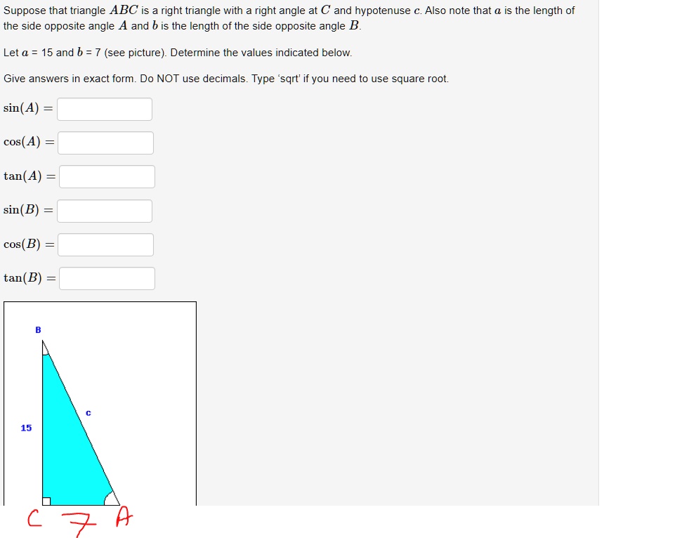 SOLVED: Suppose that triangle ABC is a right triangle with right angle at C and hypotenuse ...