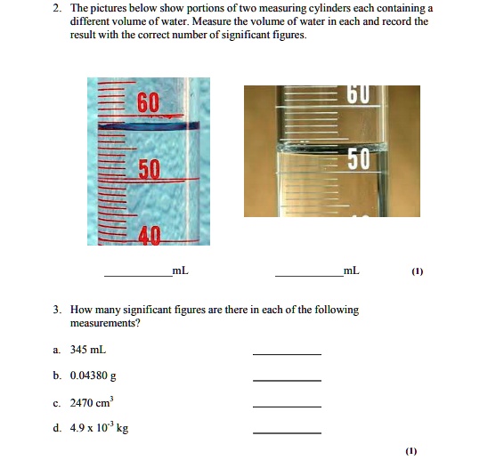 The pictures below show portions of two measuring cylinders...
