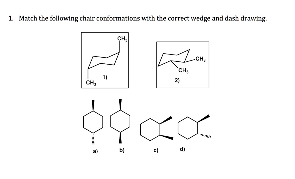 1. Match the following chair conformations with the correct wedge and dash drawing. CH3 -CH3 1 ...