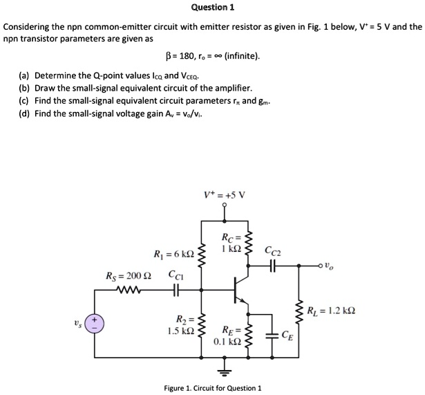 SOLVED: Considering the npn common-emitter circuit with emitter resistor as given in Fig.1 below ...