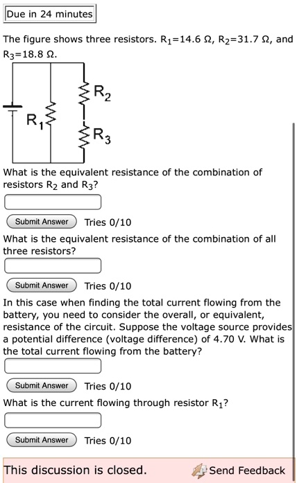 SOLVED: The figure shows three resistors: R1 = 14.6 Î©, R2 = 31.7 Î©, and R3 = 18.8 Î©. What is ...