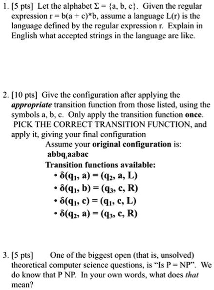 SOLVED: Let the alphabet = a, b, c. Given the regular expression r = ba+c*b, assume a language L ...