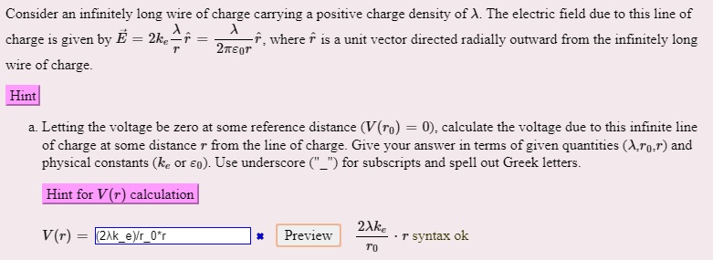 SOLVED: Consider an infinitely long Wire of charge carrying positive ...