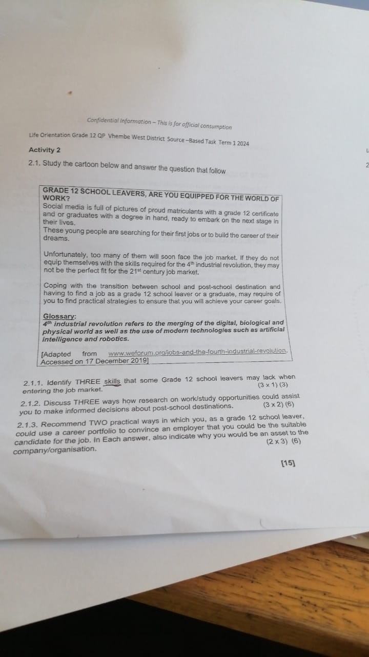 SOLVED: Confidential Information - This is for official consumption Life Orientation Grade 12 QP ...