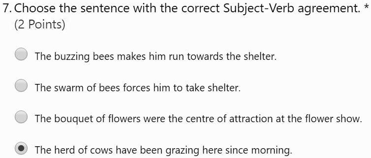 choose the sentence with the correct subject verb agreement 7choose the ...