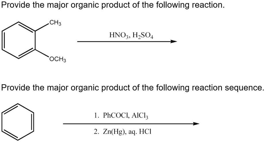 SOLVED: Provide the major organic product of the following reaction. CH3 HNO3, H2SO4 "OCH3 ...