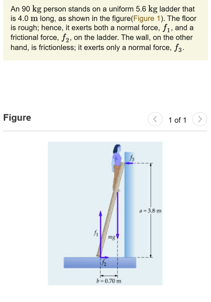 an 90 kg person stands on a uniform 56 kg ladder that is 40 m long as ...