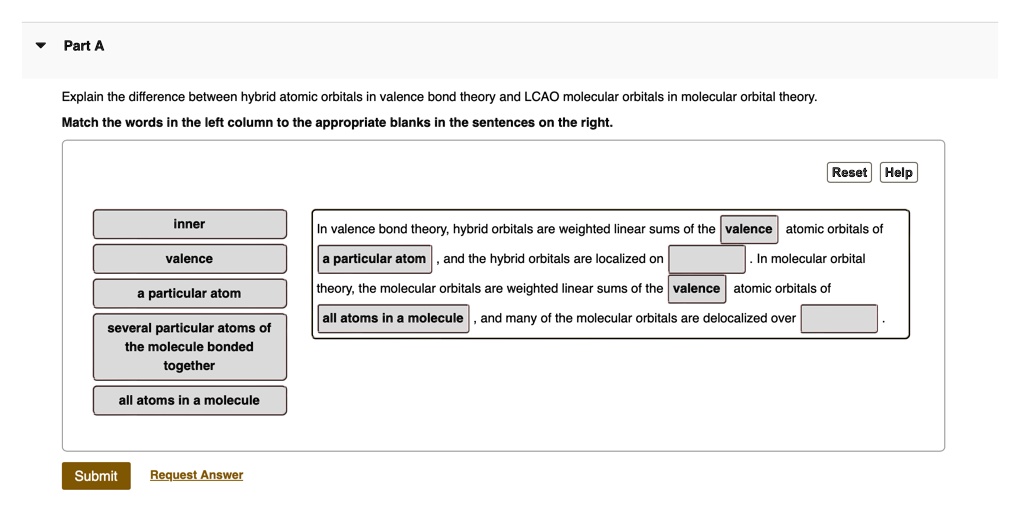 Part A Explain The Difference Between Hybrid Atomic Orbitals In Valence Bond Theory And Lcao
