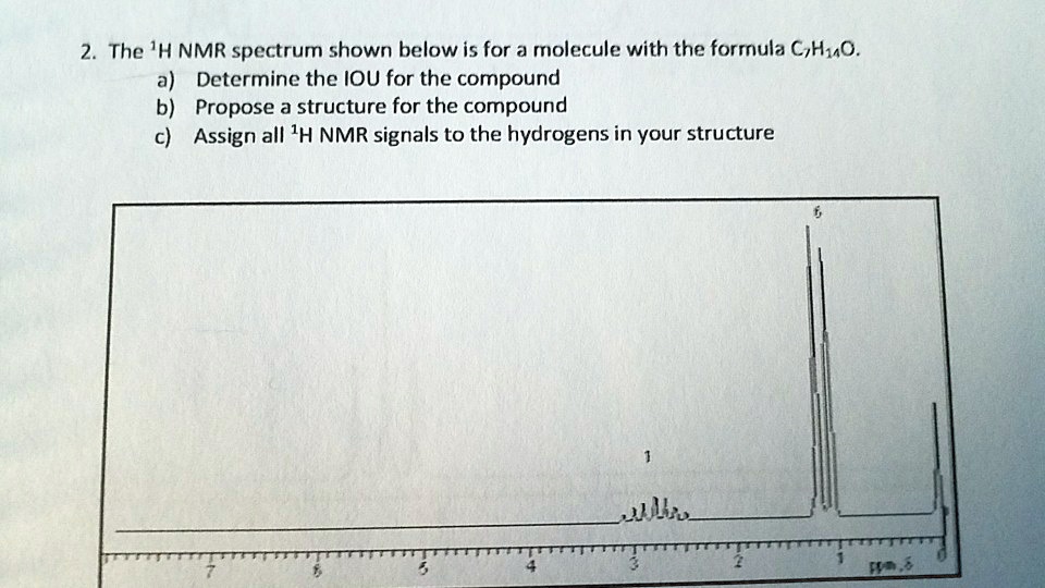 SOLVED: The 'H NMR spectrum shown below is for a molecule with the formula C,H,O. a) Determine ...