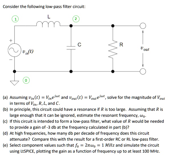 SOLVED: Consider the following low-pass filter circuit: Vout (a) Assuming vin(t) = Vin*e^(jwt ...