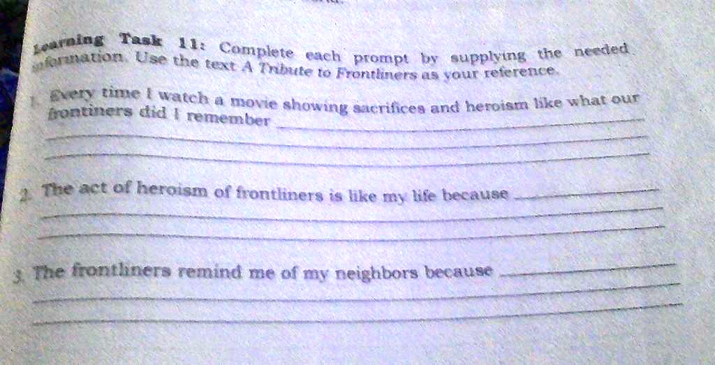 Learning Task 11: Complete each prompt by supplying the needed ...