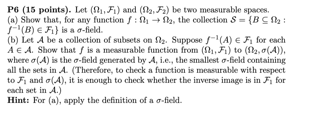 Solved P6 15 Points Let 1 F1 And A2 F2 Be Two Measurable Spaces