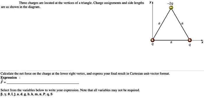 Three charges are located at the vertices of a triangle....