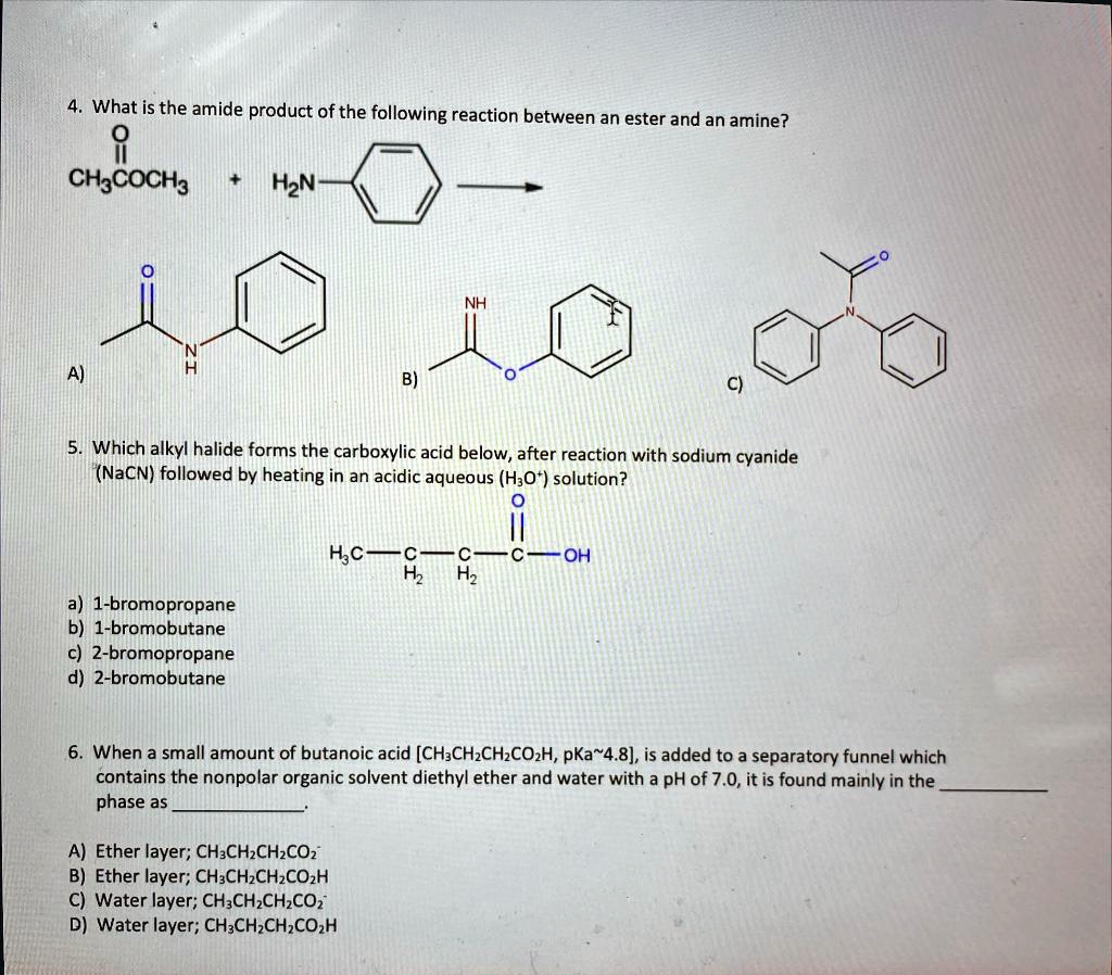 SOLVED: What is the amide product of the following reaction between an ...