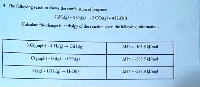SOLVED: The following reaction shows the combustion of propane: C3H8(g) + 5O2(g) -> 3CO2(g ...