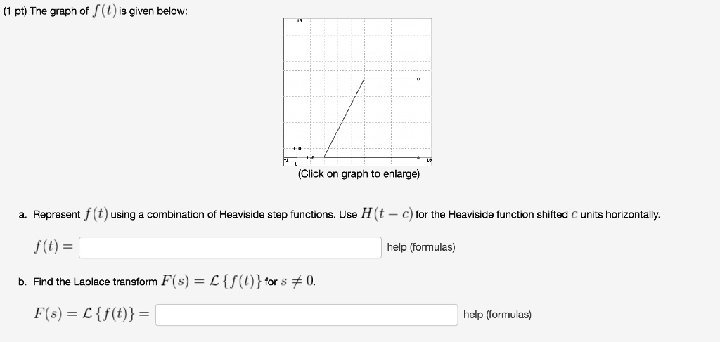 (1 pt) The graph of f(t) is given below: (Click on graph to enlarge) a. Represent f(t) using a ...