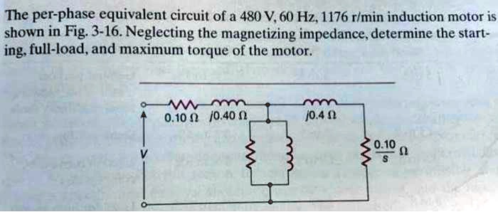 SOLVED: The per-phase equivalent circuit of a 480 V.60 Hz.1176 r/min induction motor is shown in ...
