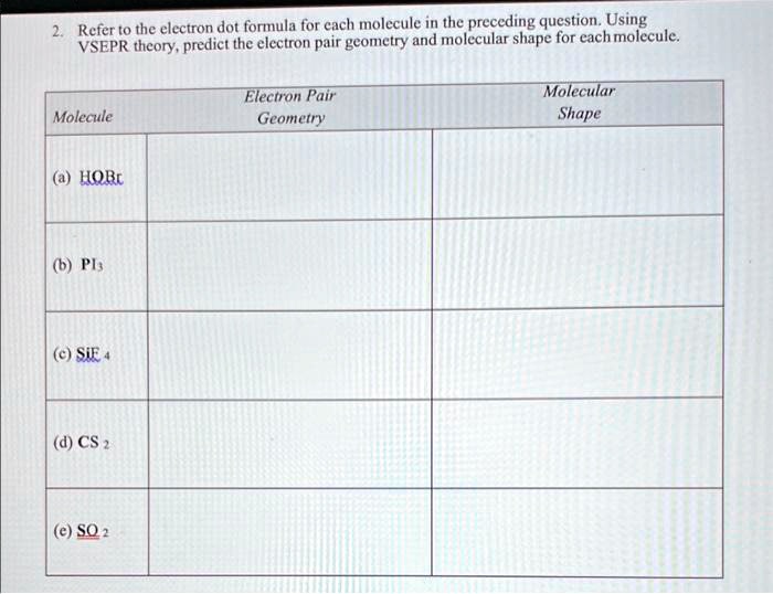 Solved Text Refer To The Electron Dot Formula For Each Molecule In