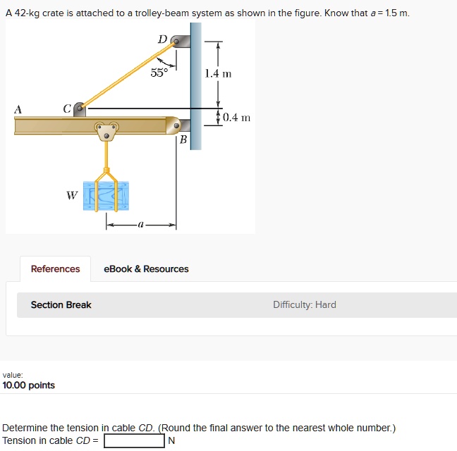 a 42 kg crate is attached to trolley beam system as shown in the figure know that 15 m 558 144 m ...