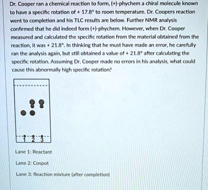 SOLVED: Dr: Cooper ran a chemical reaction to form; (+) phychem a ...