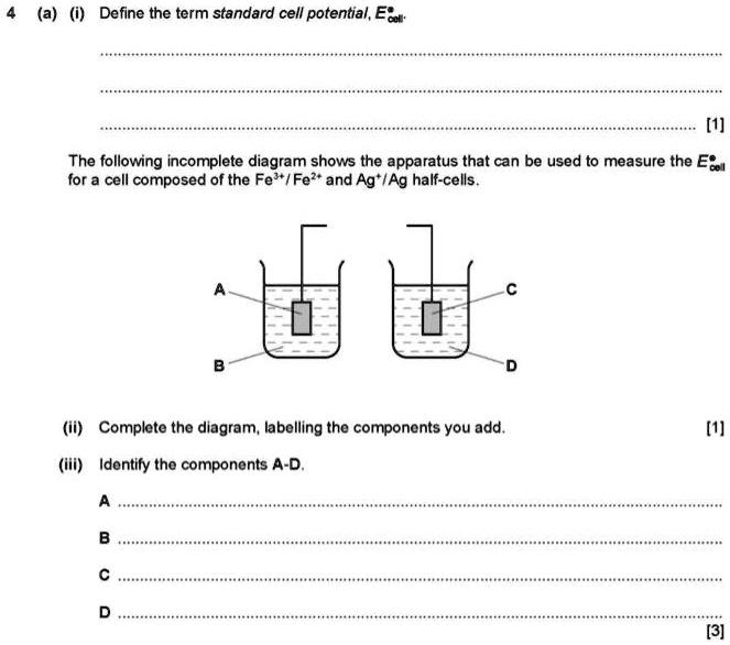 a define the term standard cell potential e the following incomplete ...