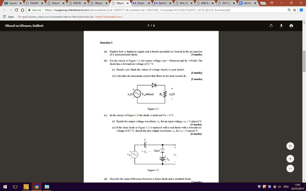 SOLVED: Title: Semiconductor Diodes and Circuit Analysis Figure Ollscoil Ollscoil Gmail Sent M ...
