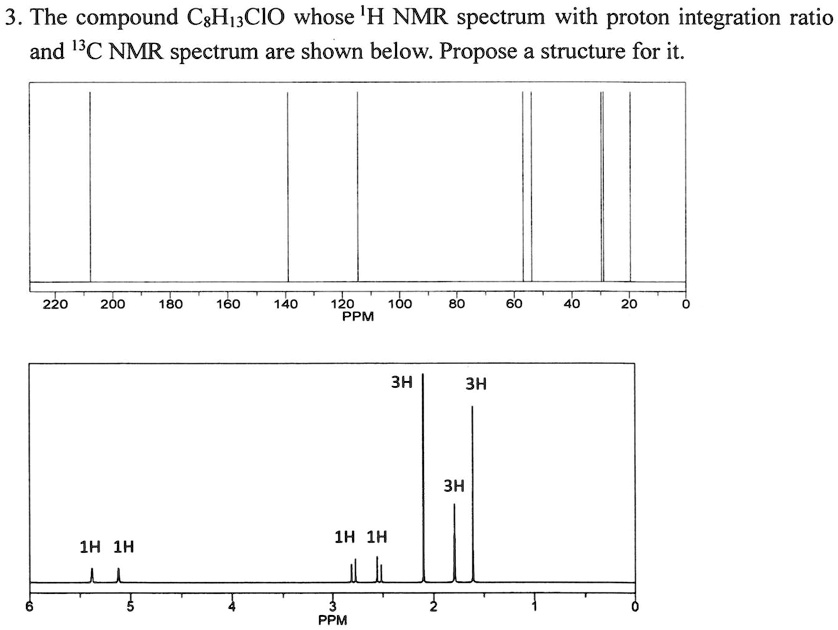 SOLVED: The compound C8H13ClO whose 1H NMR spectrum with proton ...