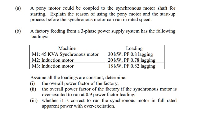 SOLVED: (a) A pony motor could be coupled to the synchronous motor ...