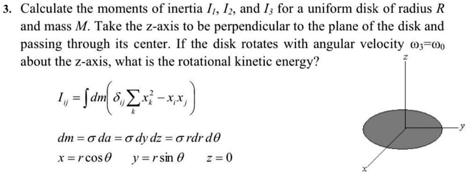 3 calculate the moments of inertia z and for uniform disk of radius r and mass m take the z axis ...