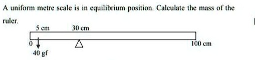 A uniform metre scale is in equilibrium position. Calculate the mass of ...