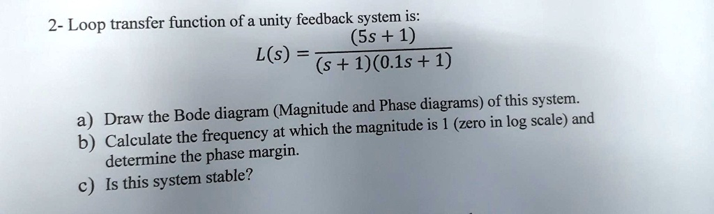 SOLVED: Loop transfer function of a unity feedback system is: (5s+1)/(s ...