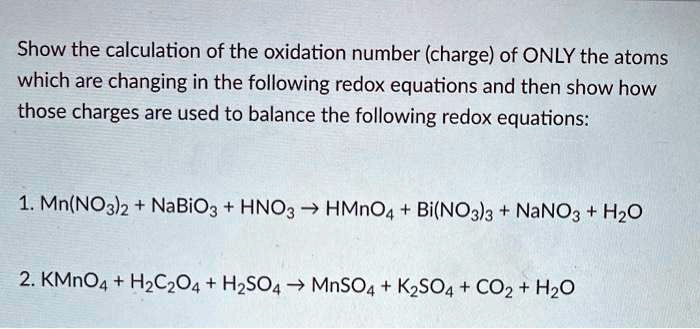 SOLVED: Text: Show the calculation of the oxidation number (charge) of ...