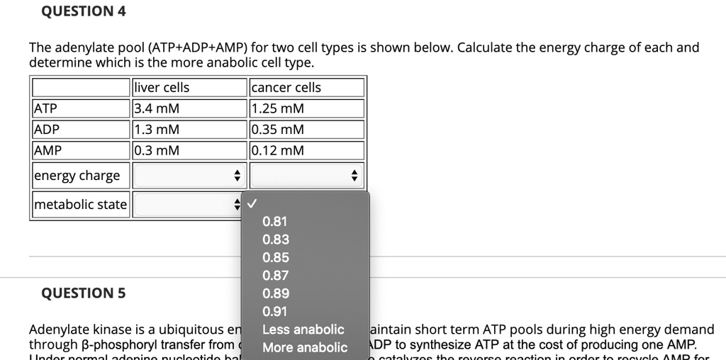 [GET ANSWER] question 4 the adenylate pool atpadpamp for two cell types ...