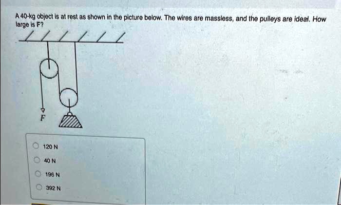 SOLVED: A 40-kg object is at rest as shown in the picture below. The wires are massless, and the ...