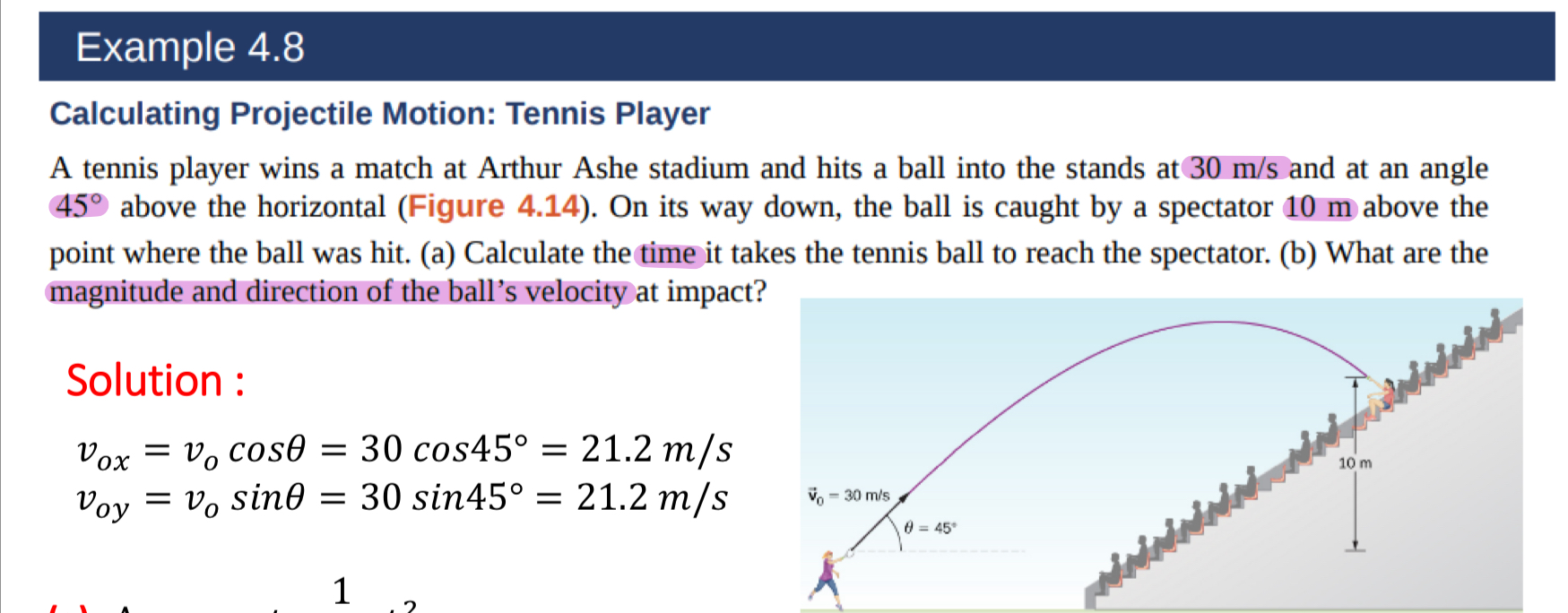 Example 4.8 Calculating Projectile Motion: Tennis Player A tennis ...