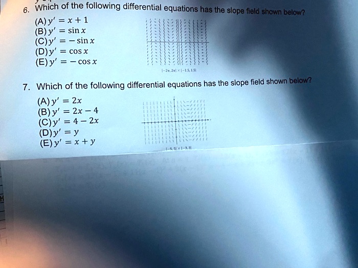 which of the following differential equations has the slope field shown ...