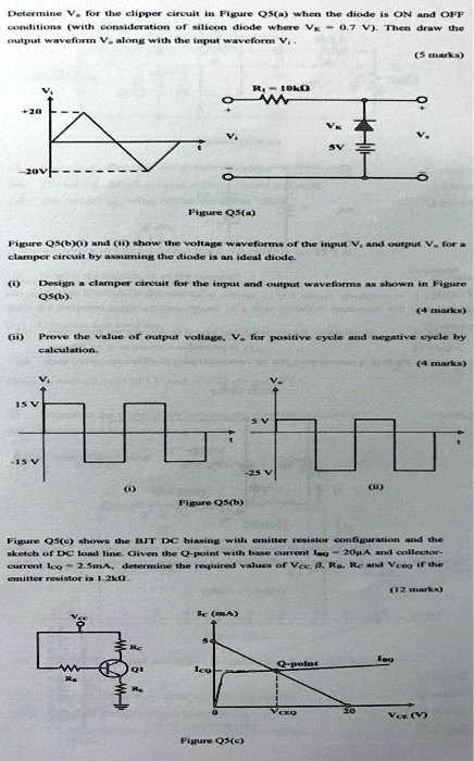 SOLVED: Determine V for the clipper circuit in Figure Q5(a) when the diode is ON and OFF ...