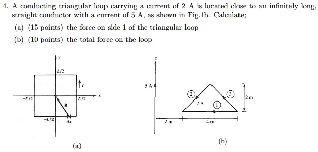 SOLVED: 4. A conducting triangular loop carrying a current of 2 A is located close to an ...