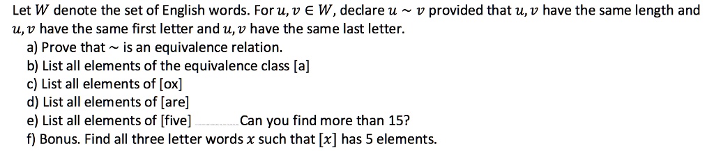 Let w denote the set of english words foruv w declare u...
