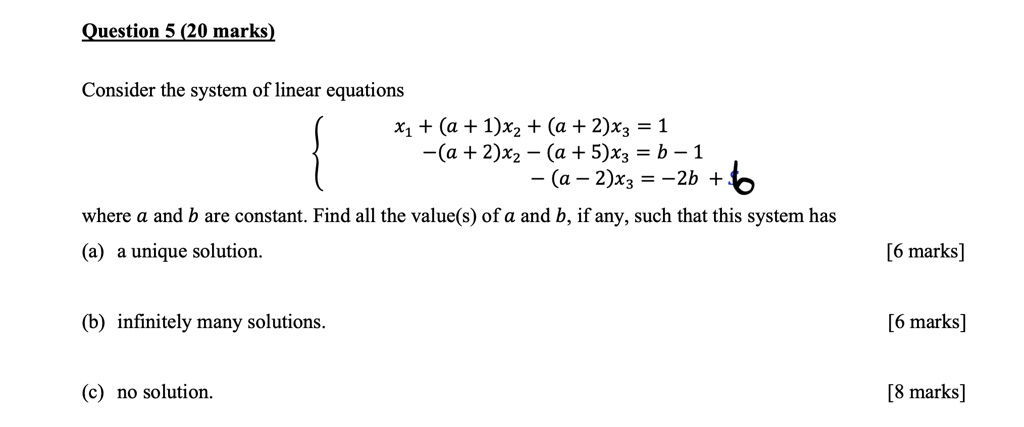 SOLVED: Consider the system of linear equations: x1 + (a+1)x2 + (a+2)x3 ...